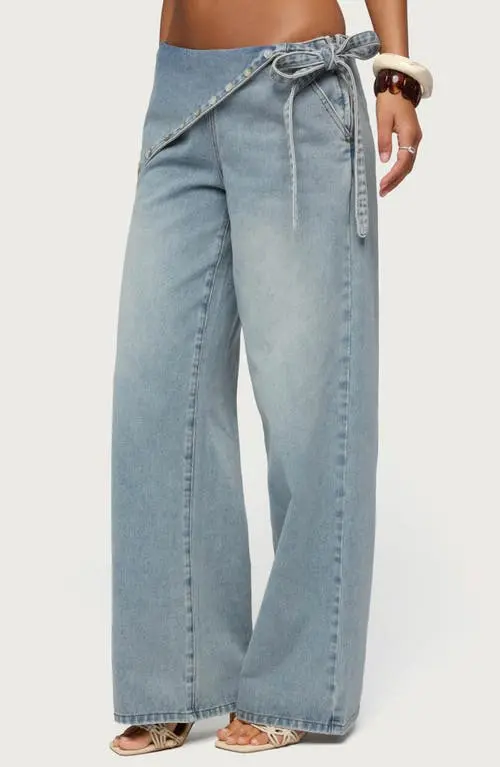 EDIKTED Stud Foldover Wide Leg Jeans