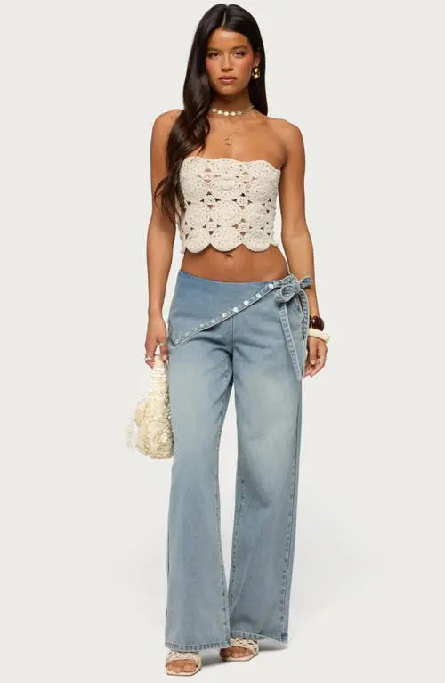 EDIKTED Stud Foldover Wide Leg Jeans