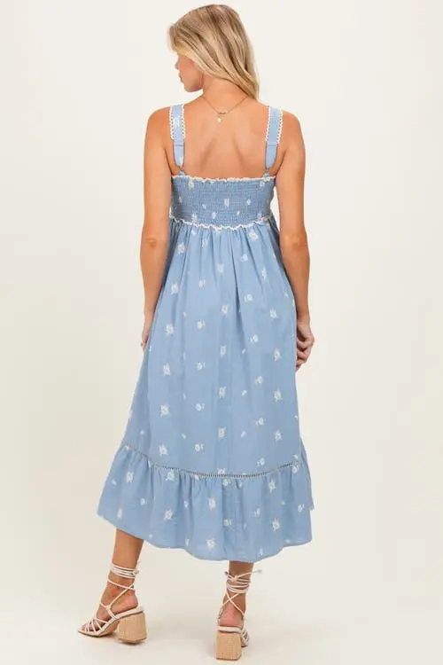 PINKBLUSH Vintage Floral Smocked V-neck Maternity Maxi Dress
