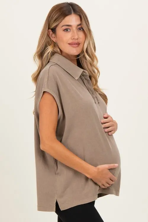 PINKBLUSH Pigment Dye Sleeveless Polo Top