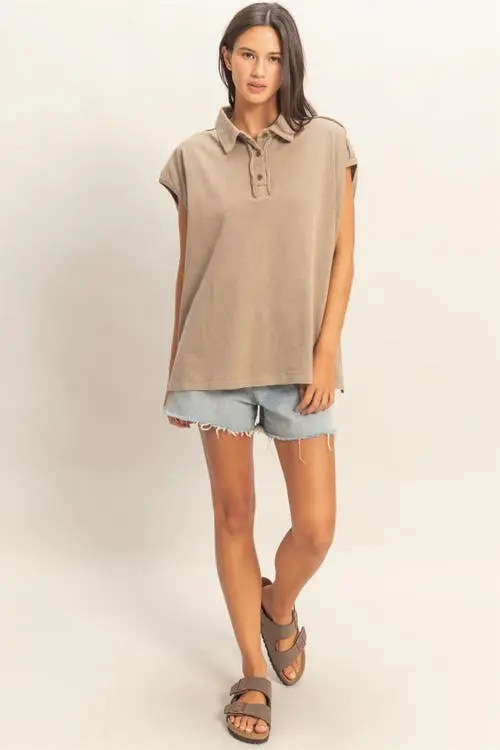PINKBLUSH Pigment Dye Sleeveless Polo Top