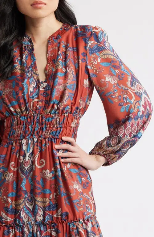Julia Jordan Paisley Floral Long Sleeve Tiered Dress