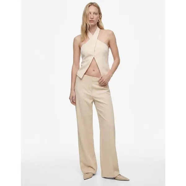 Koton High Waist Wide Leg Trousers - Ecru