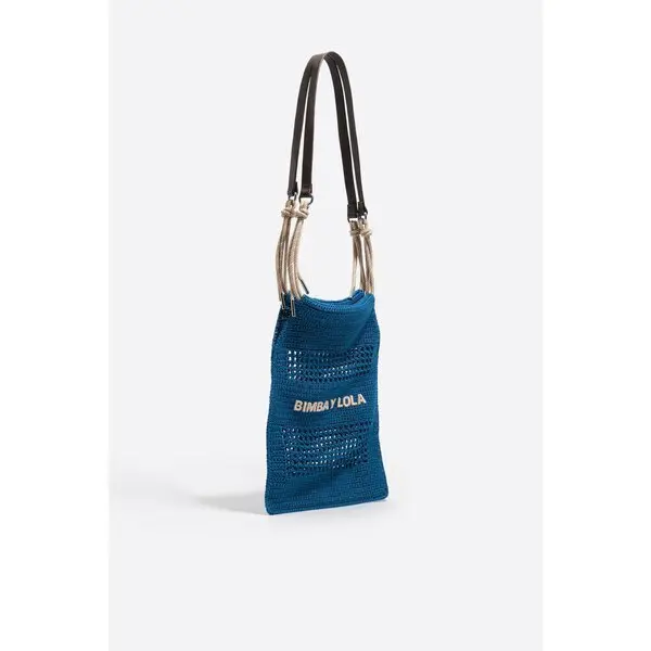 Bimba Y Lola Crochet Market Bag With Leather Strap - Blue