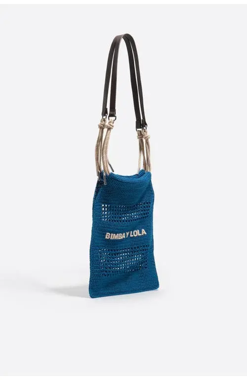 Bimba Y Lola Crochet Market Bag With Leather Strap - Blue
