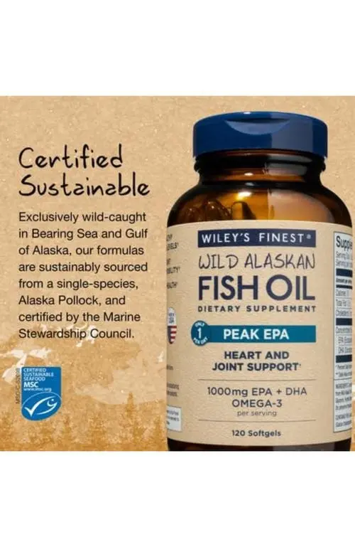 WILEY'S FINEST Peak Epa Omega-3 Softgels For Joint Health Support 120 Softgels