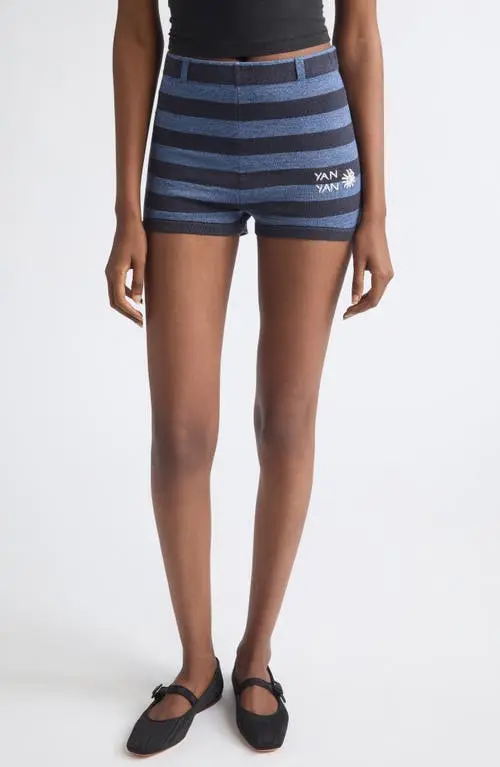 YANYAN Daisy Linen Blend Sweater Shorts - Denim