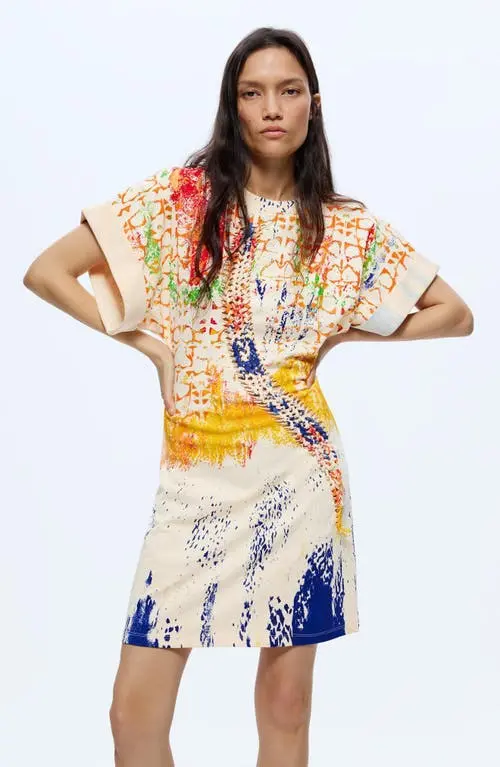 Desigual Mixed Paint Print Cotton Mini Dress