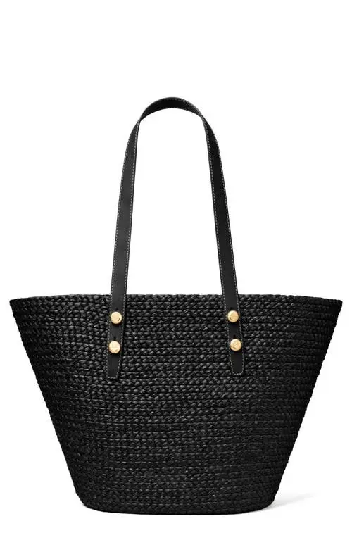 Tory Burch Large Romy Straw Basket Tote Bag - Black