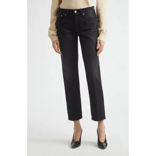 Victoria Beckham Low Rise Straight Leg Ankle Jeans - Washed Black