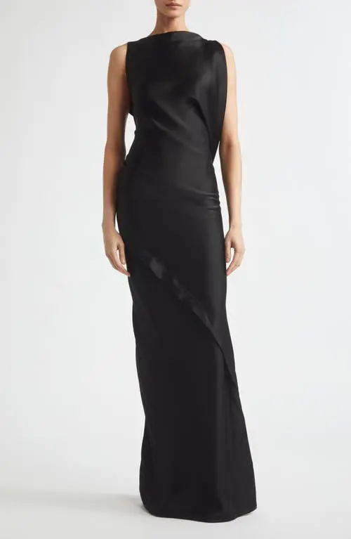 Victoria Beckham Kyra Sleeveless Draped Satin Gown - Black