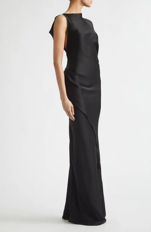 Victoria Beckham Kyra Sleeveless Draped Satin Gown - Black