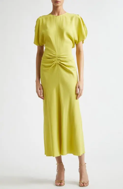 Victoria Beckham Bela Ruched Midi Dress - Chartreuse