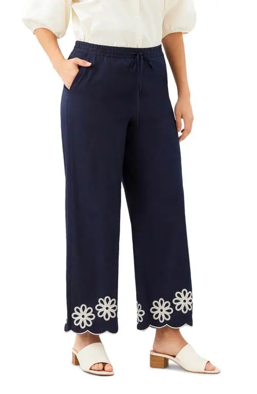 Karen Kane Embroidered Scallop Drawstring Cotton Pants