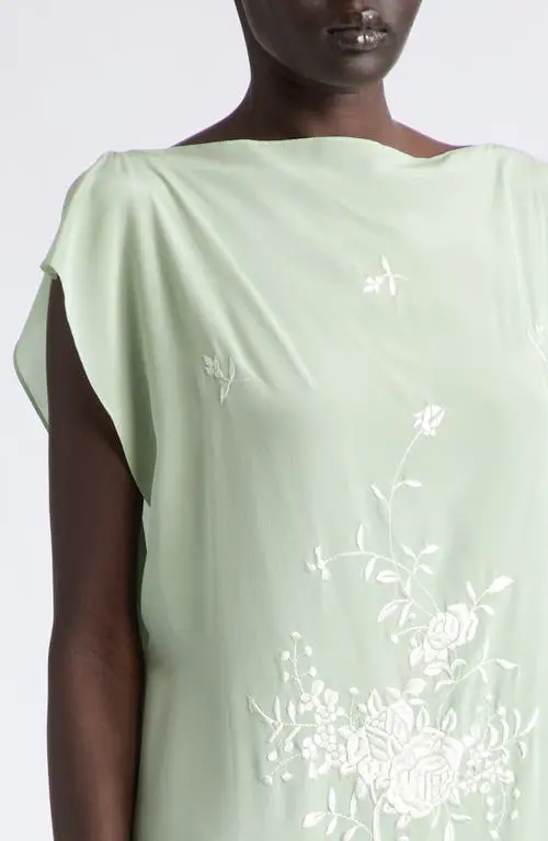 CONNER IVES Piano Shawl Floral Embroidered Fringe Silk Mini Dress