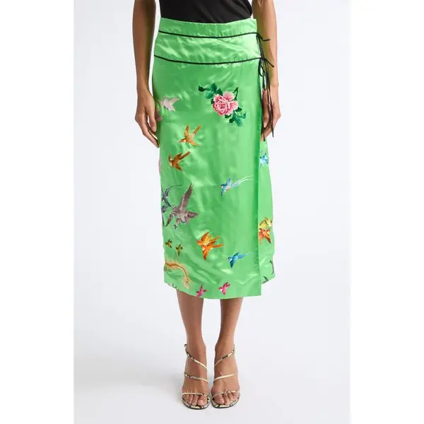 CONNER IVES Demi-couture Reconstituted Embroidered Silk Wrap Skirt