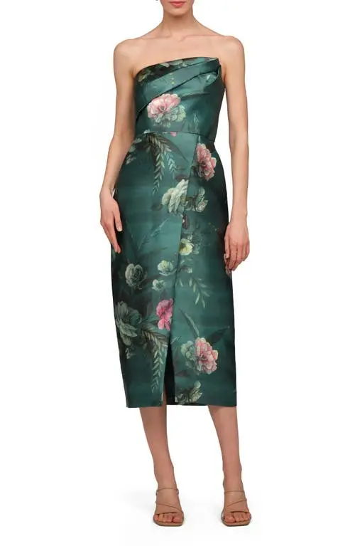 KAY UNGER Amelie Floral Strapless Mikado Sheath Dress - Emerald