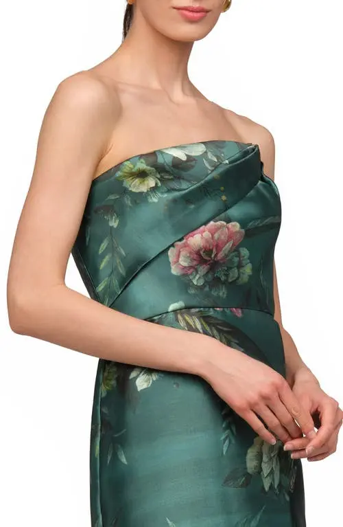 KAY UNGER Amelie Floral Strapless Mikado Sheath Dress