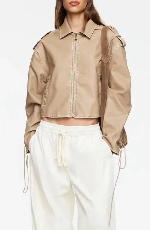 Lioness Jet Metallic Faux Leather Jacket - Beige