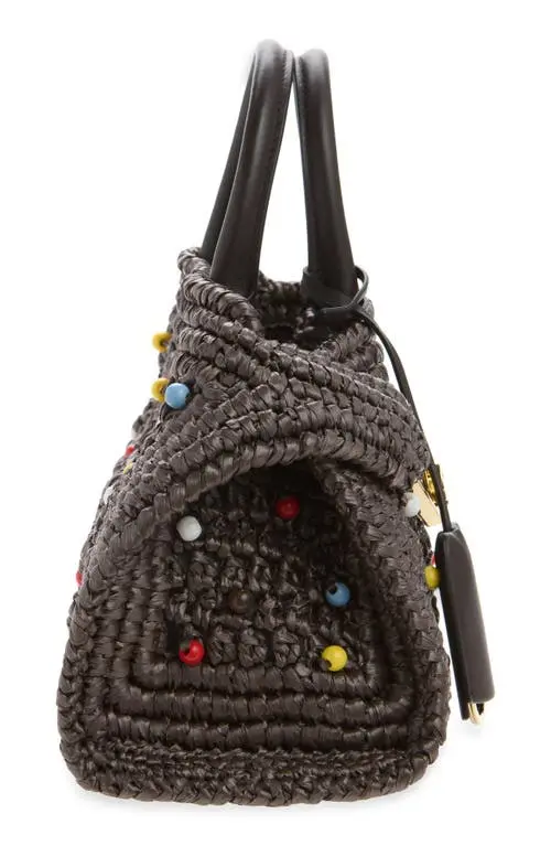 FERRAGAMO Mini Hug Beaded Raffia Top Handle Bag
