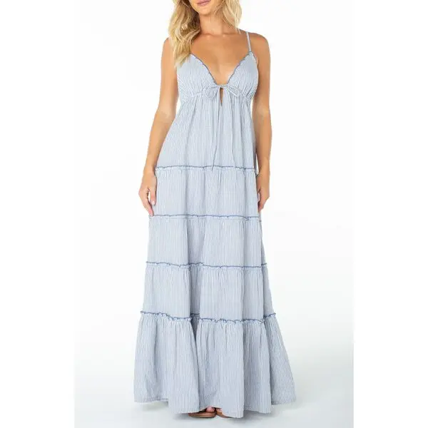 Roxy Starlight Striped Tiered Maxi Dress - Dutch Blue