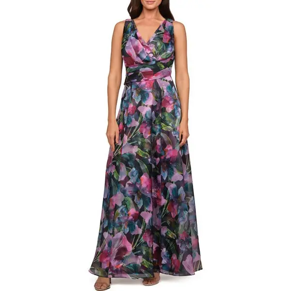 Js Collections Philipa Floral A-line Gown - Teal Multi