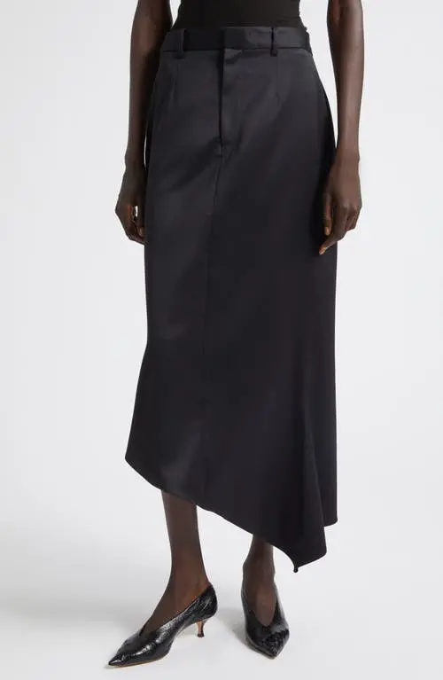 GRACE LING Tailored Stretch Wool Skirt With Angled Hem - Black