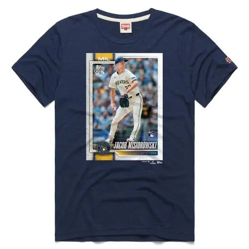 HOMAGE Jacob Misiorowski Milwaukee Brewers Topps Baseball Card Tri-blend T-shirt - Navy