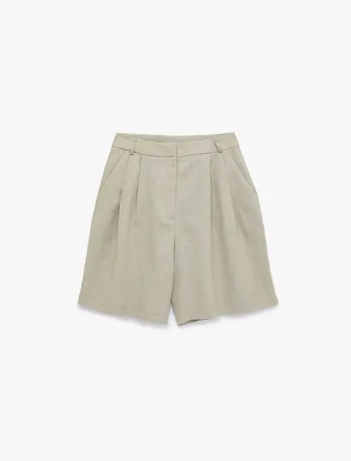 KOTON Relax Fit Pleated Linen Bermuda Shorts