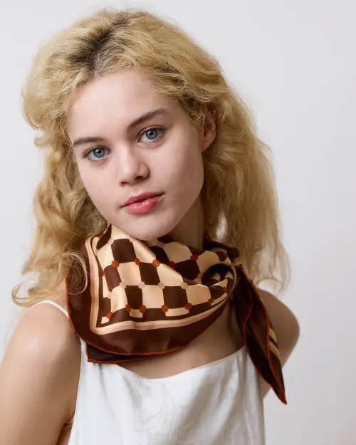 LOST PATTERN Checkerboard Silk Bandana - Coffee