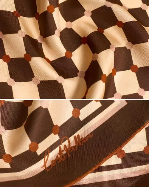 LOST PATTERN Checkerboard Silk Bandana - Coffee
