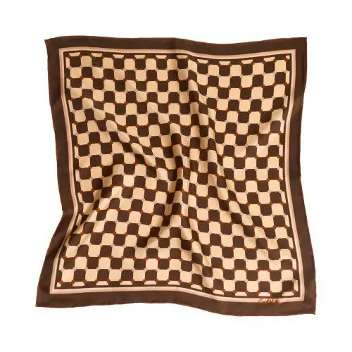 LOST PATTERN Checkerboard Silk Bandana - Coffee
