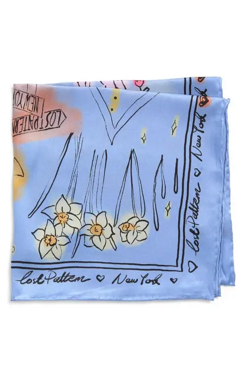 LOST PATTERN Nyc In Sketches Silk Pocket Square - Blue