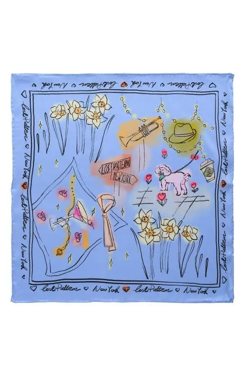LOST PATTERN Nyc In Sketches Silk Pocket Square - Blue