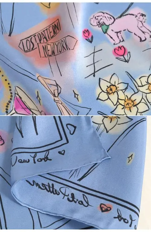 LOST PATTERN Nyc In Sketches Silk Pocket Square - Blue