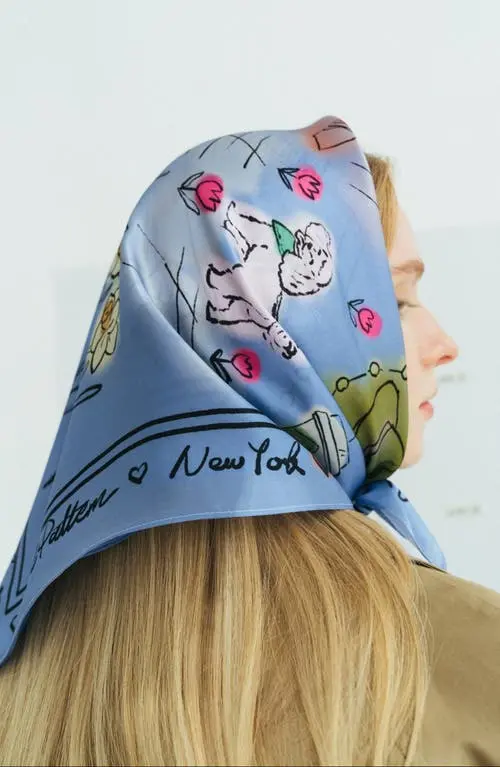 LOST PATTERN Nyc In Sketches Silk Bandana - Blue