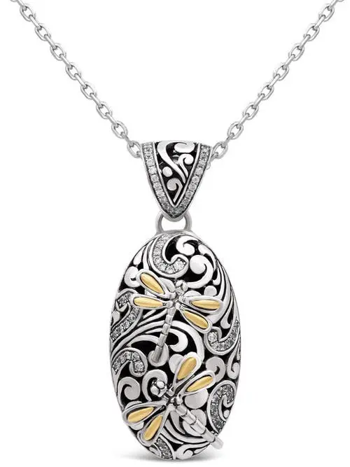 DEVATA Dragonfly Pendant Necklace In Sterling And 18k Gold - Silver