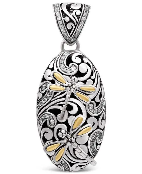 DEVATA Dragonfly Pendant Necklace In Sterling And 18k Gold - Silver