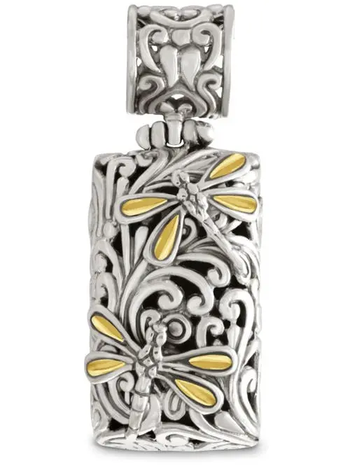 DEVATA Dragonfly Rectangle Pendant Necklace In Sterling And 18k Gold