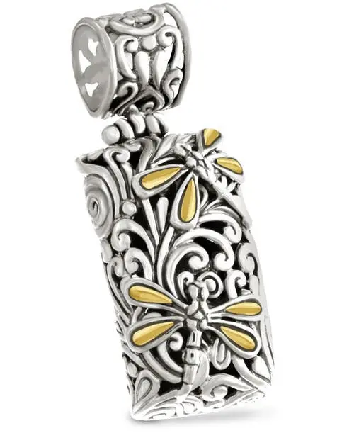 DEVATA Dragonfly Rectangle Pendant Necklace In Sterling And 18k Gold
