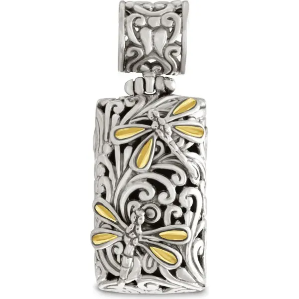 DEVATA Dragonfly Rectangle Pendant Necklace In Sterling And 18k Gold - Silver