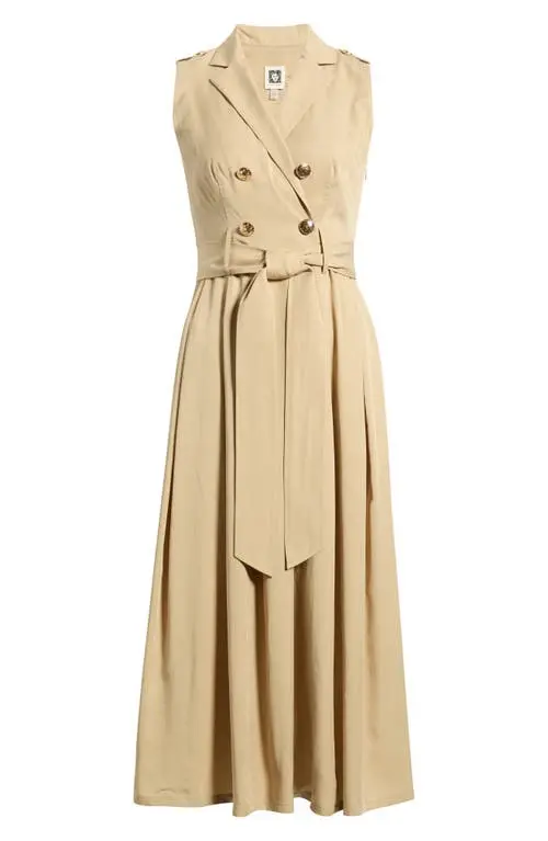 Anne Klein Sleeveless Trench Dress With Brass Buttons