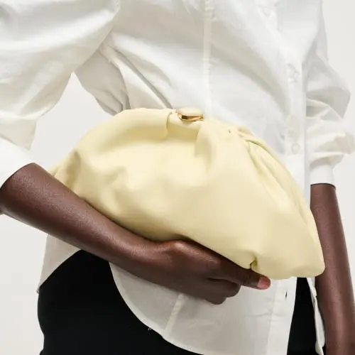 URBAN EXPRESSIONS Jennifer Ruched Vegan Leather Clutch With Chain Strap - Butter