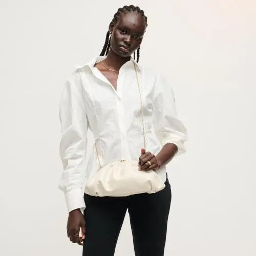 URBAN EXPRESSIONS Jennifer Ruched Vegan Leather Clutch With Chain Strap - Ivory