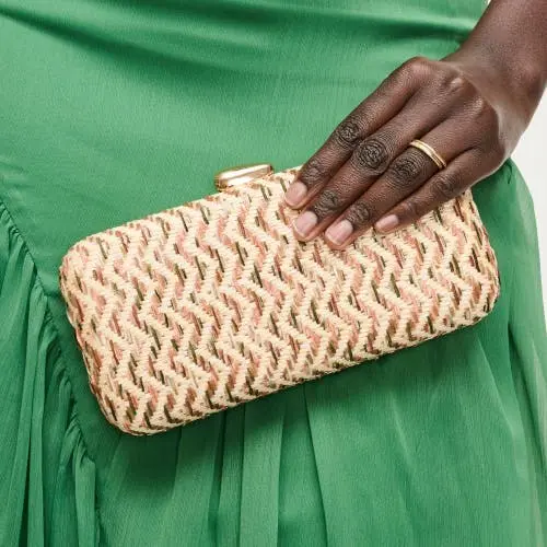 URBAN EXPRESSIONS Valentina Woven Box Clutch With Sculpted Metallic Clasp - Beige Multi