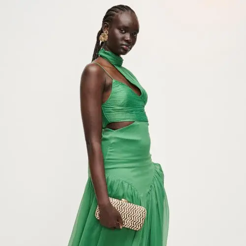 URBAN EXPRESSIONS Valentina Woven Box Clutch With Sculpted Metallic Clasp - Green Multi