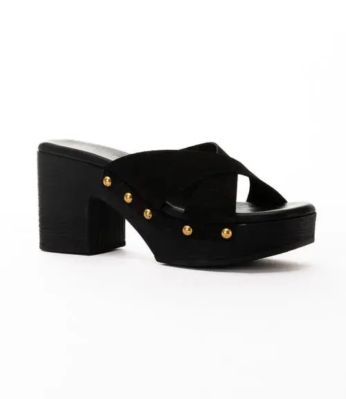 GRACE FOOTWEAR Lauren Suede Block Heel Sandal - Black