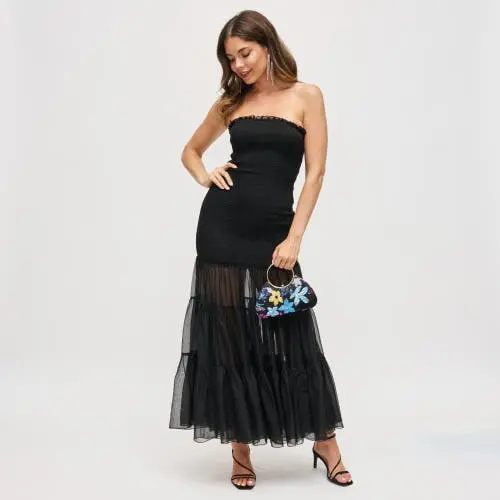 URBAN EXPRESSIONS Phoebe Sequined Evening Bag With Ring Handle And Chain Strap - Black Multi
