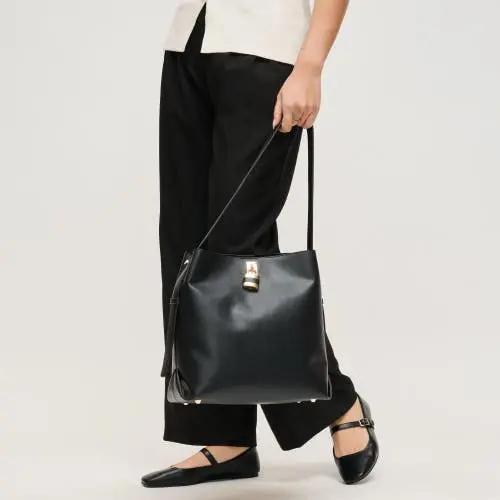 URBAN EXPRESSIONS Caroline Hobo Bag With Statement Lock Hardware - Black