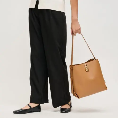 URBAN EXPRESSIONS Caroline Hobo Bag With Statement Lock Hardware - Camel